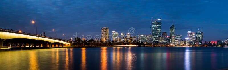 Perth City at Blue Hour with Reflections in Swan River Editorial Photo ...