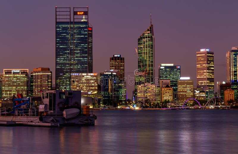 Perth city skyline at dusk editorial stock photo. Image of perth ...