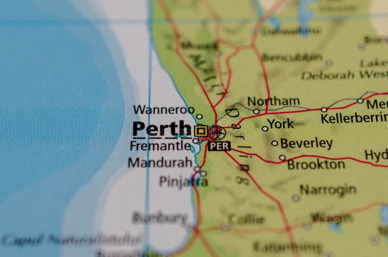 Perth en mapa foto de archivo. Imagen de costa, direcciones - 114065276