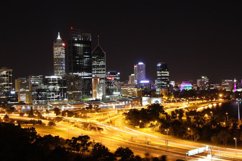 Perth at night stock image. Image of buildings, australia - 23995107