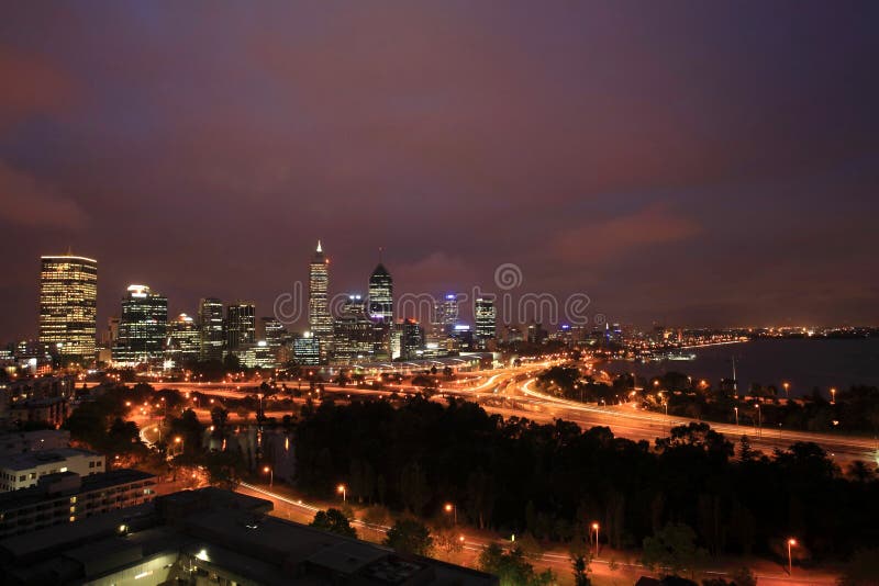 Perth Skyline at Night stock image. Image of city, night - 36188725