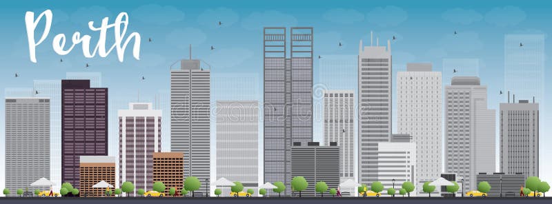 Perth Skyline with Grey Buildings and Blue Sky Stock Vector ...