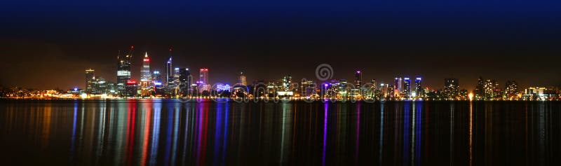 Perth skyline at night stock image. Image of neon, attraction - 20091453