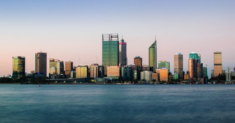 Perth Skyline Over the Swan River at Sunset, Australia Stock Photo ...