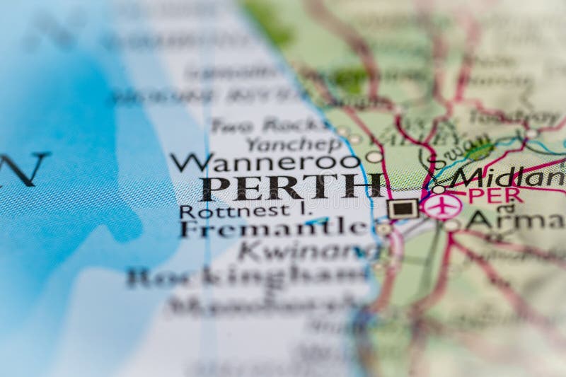 Perth, Western Australia Highlighted on a World Map Stock Photo - Image ...