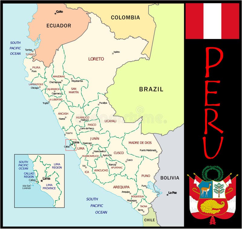 Peru Administrative Divisions Stock Illustration - Illustration of ...