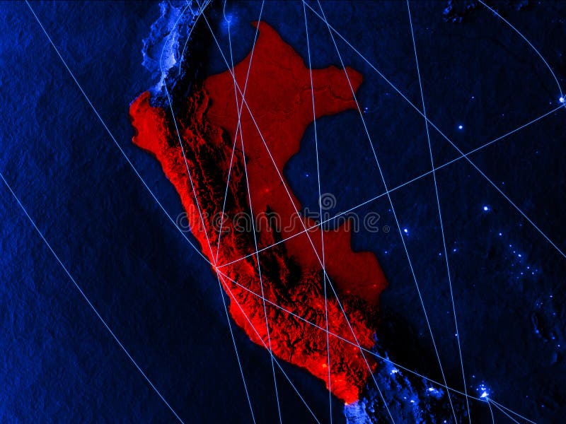 Peru on Blue Digital Map with Networks. Concept of International Travel ...
