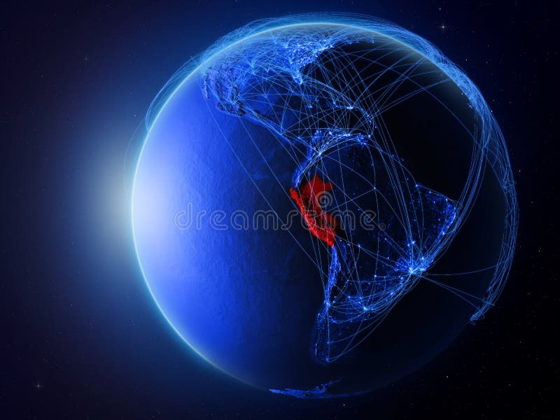 Peru on Blue Earth with Network Stock Illustration - Illustration of ...