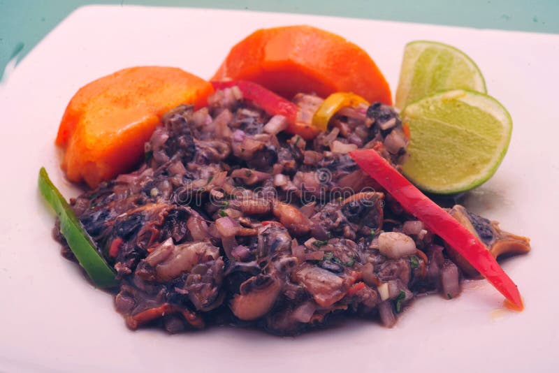 Peru-cebiche of Black Shells with Chili and Sweet Potato Stock Image ...
