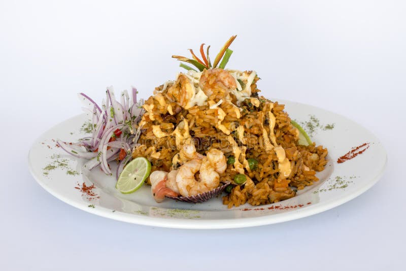 Peru Dish: Rice with Seafood (Arroz Con Mariscos). Stock Image - Image ...