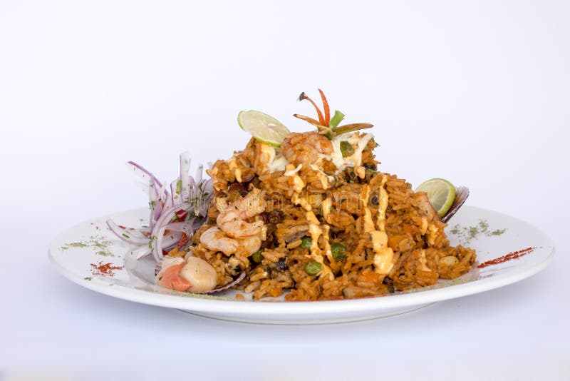 Peru Dish: Rice with Seafood (Arroz Con Mariscos). Stock Photo - Image ...