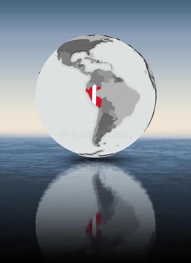 Peru on globe above water stock illustration. Illustration of render ...