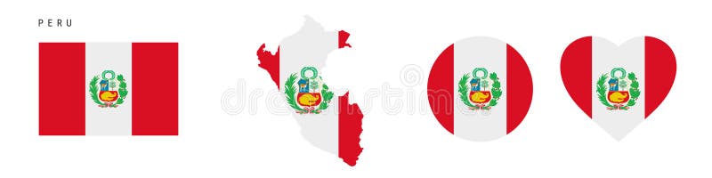 Peru Flag in Different Shapes Icon Set. Flat Vector Illustration Stock ...