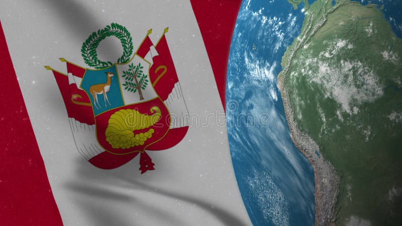 Peru Flag and Peru Map on Earth Globe 4K Stock Footage - Video of stars ...