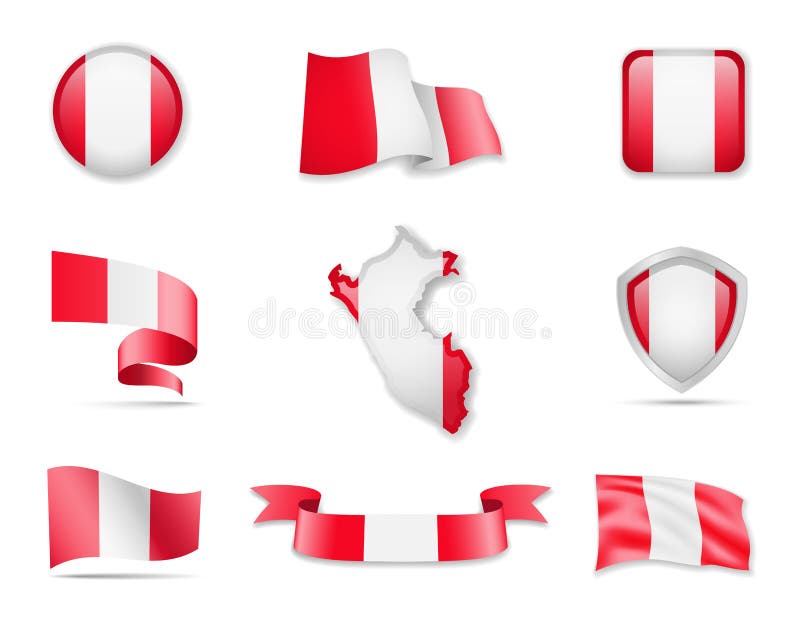 Peru Flags Collection. Vector Illustration Set Flags and Outline of the ...