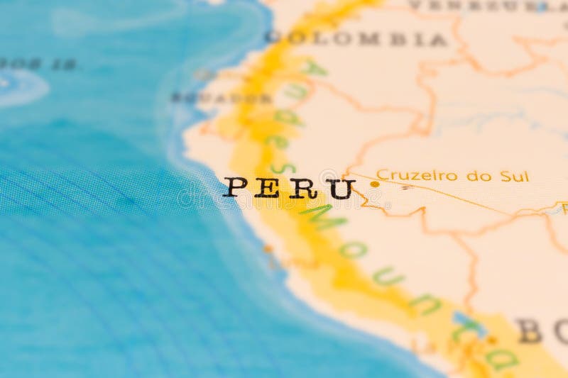 Peru in Focus on a Tilted World Map. Stock Illustration - Illustration ...