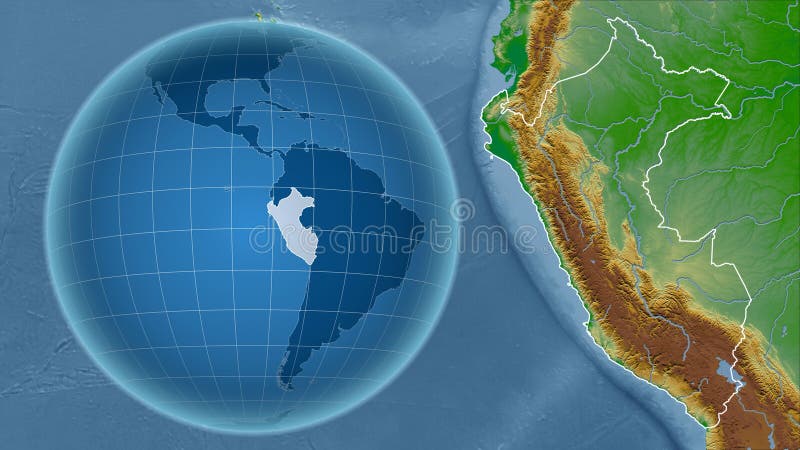 Peru - Physical. Country and Globe, Composition Stock Illustration ...