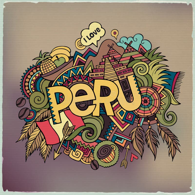 Peru Hand Lettering and Doodles Elements Stock Vector - Illustration of ...
