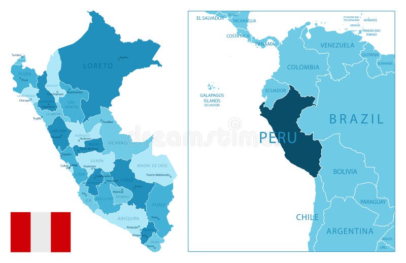 Peru - Highly Detailed Blue Map. Stock Vector - Illustration of vector ...