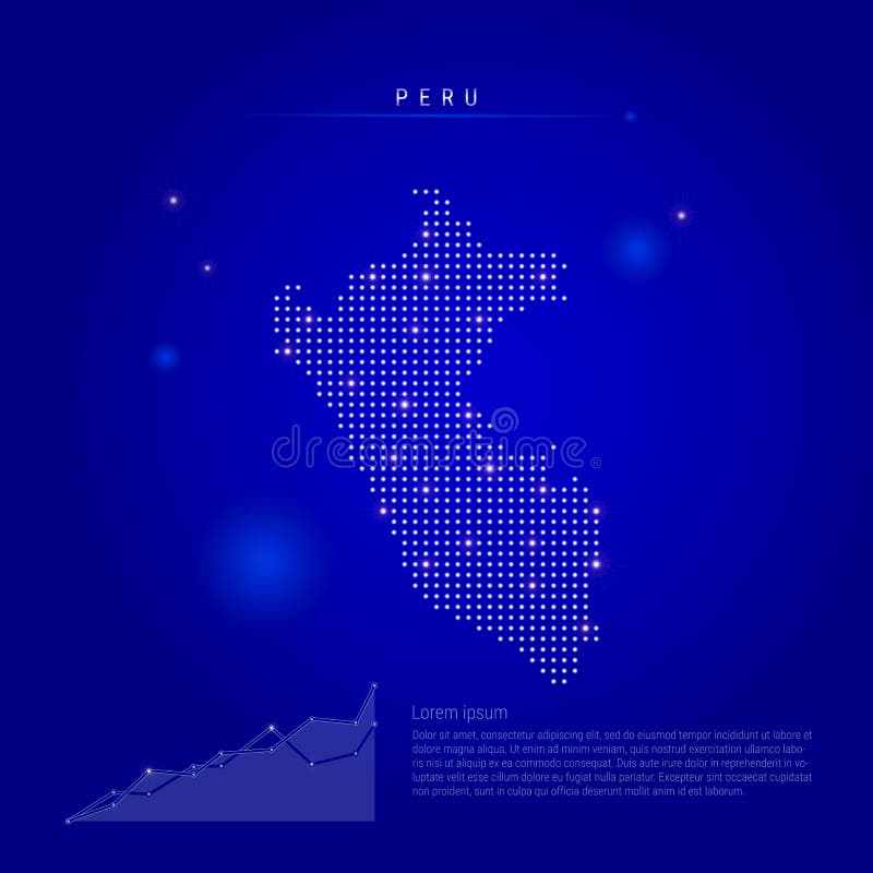 Peru Illuminated Map with Glowing Dots. Dark Blue Space Background ...