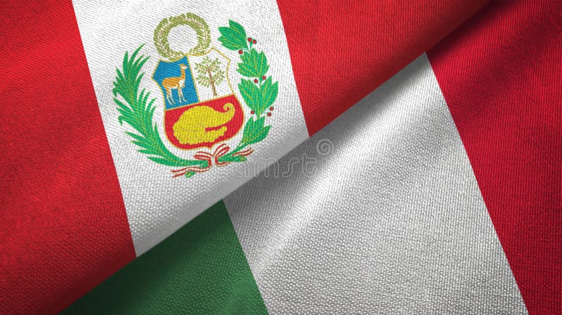 Peru and Italy Flags Crossed and Waving Flat Style. Official Proportion ...