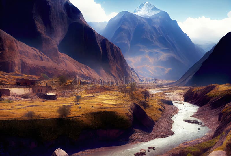 Peru Landscape with River and High Mountains on Background. Generative ...