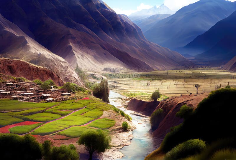 Peru Landscape with River and High Mountains on Background. Generative ...