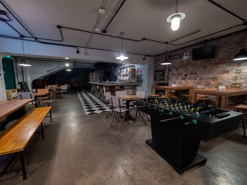 Table Soccer Inside Bar with Checkerboard Floor Pattern Editorial ...