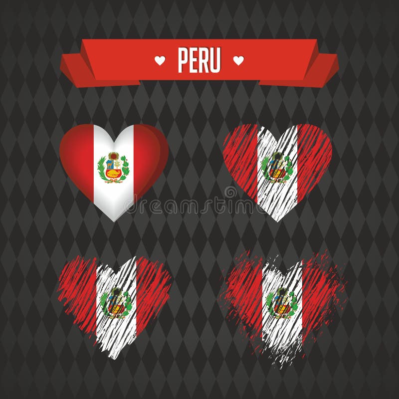 Peru. Collection of Four Vector Hearts with Flag. Heart Silhouette ...