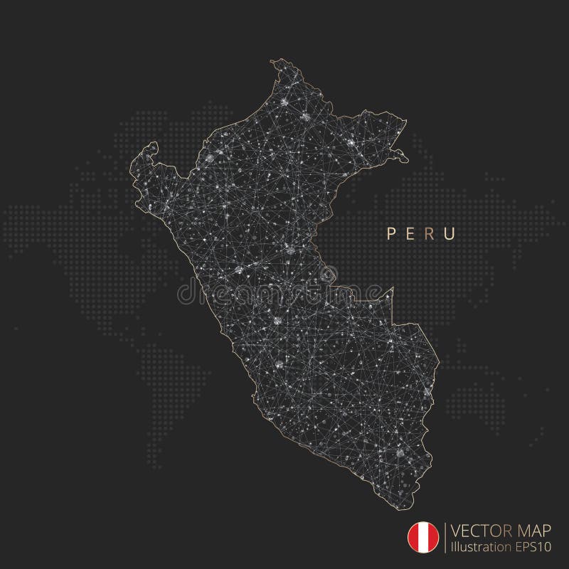 Peru Map Abstract Geometric Mesh Polygonal Light Concept with Black and ...