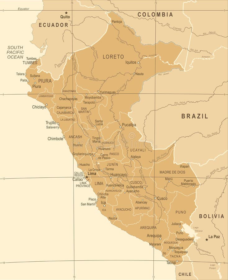 Peru Map - Vintage Vector Illustration Stock Illustration ...