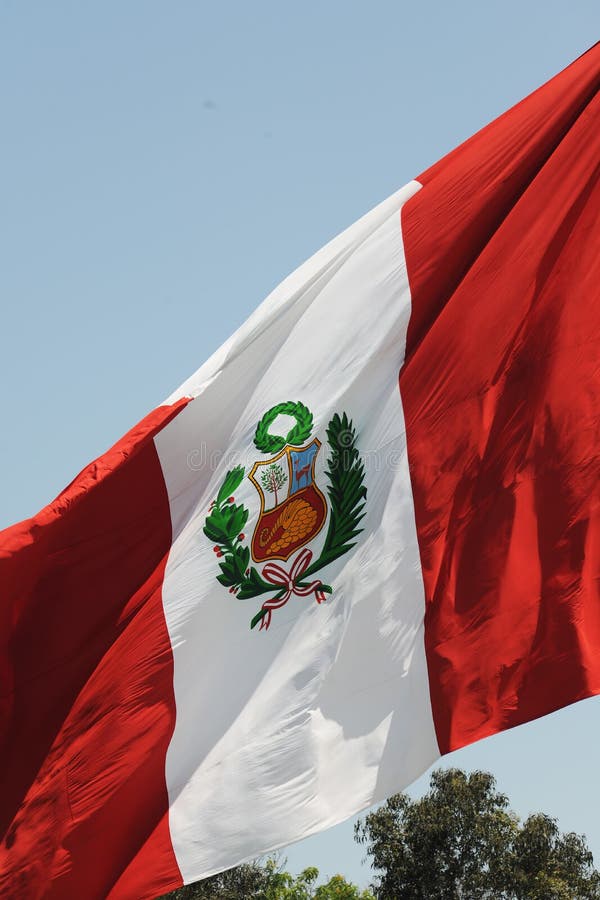 Peru National Flag Cloth Fabric Waving on Beautiful Sky Stock Image ...