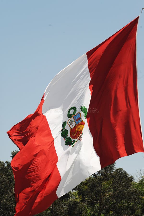 Peru National Flag Cloth Fabric Waving on Beautiful Sky Stock Image ...