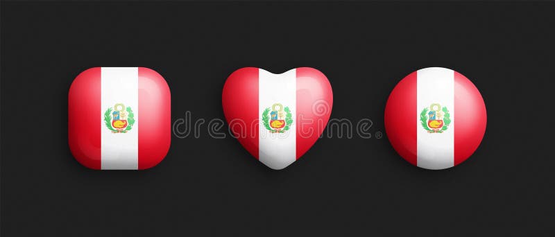 Peru Official National Flag 3D Vector Glossy Icons Isolated on Black ...