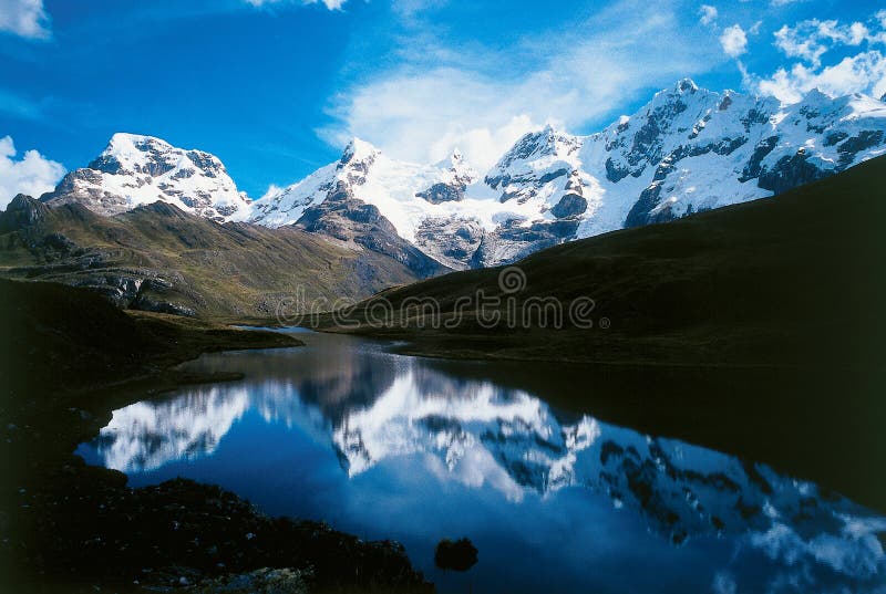 Andes Mountain Covered in Snow Lake Frozen Lake Peru Stock Image ...