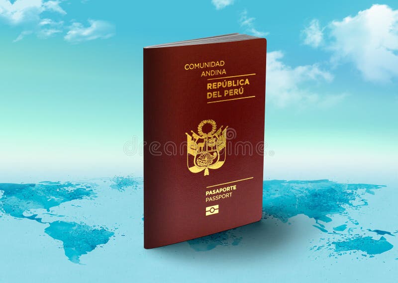 Peru Passport On World Map With Clouds In Background Stock Illustration Illustration Of