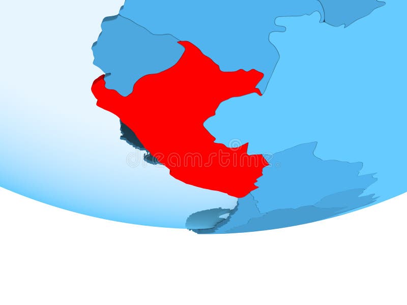 Peru in red on blue map stock illustration. Illustration of border ...