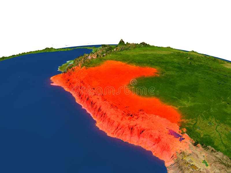 Peru in red from orbit stock illustration. Illustration of globe - 84913981