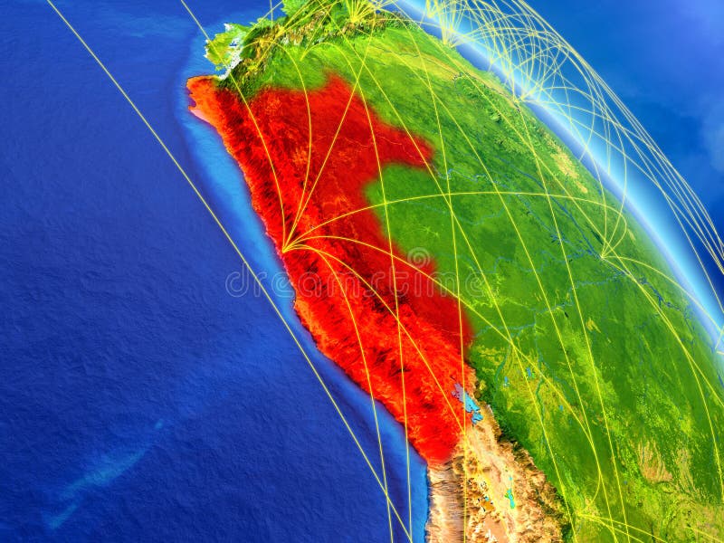 Peru from Space with Network Stock Illustration - Illustration of south ...