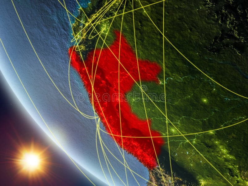 Peru from Space with Network Stock Illustration - Illustration of world ...