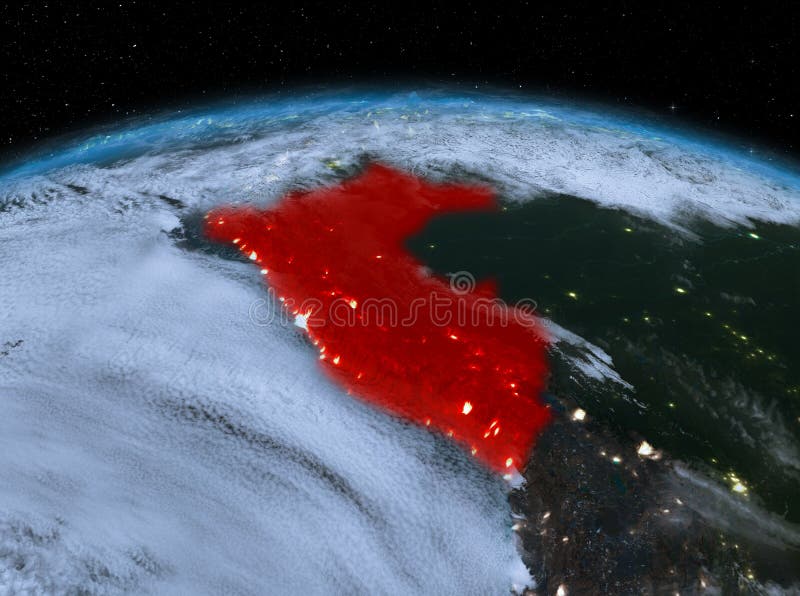 Peru from space at night stock illustration. Illustration of political ...