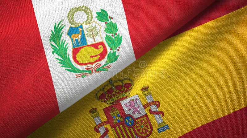 Peru and Spain Two Flags Textile Cloth, Fabric Texture Stock ...
