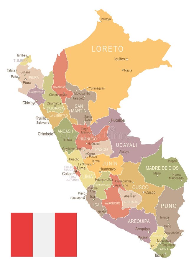 Peru - Vintage Map and Flag - Illustration Stock Illustration ...
