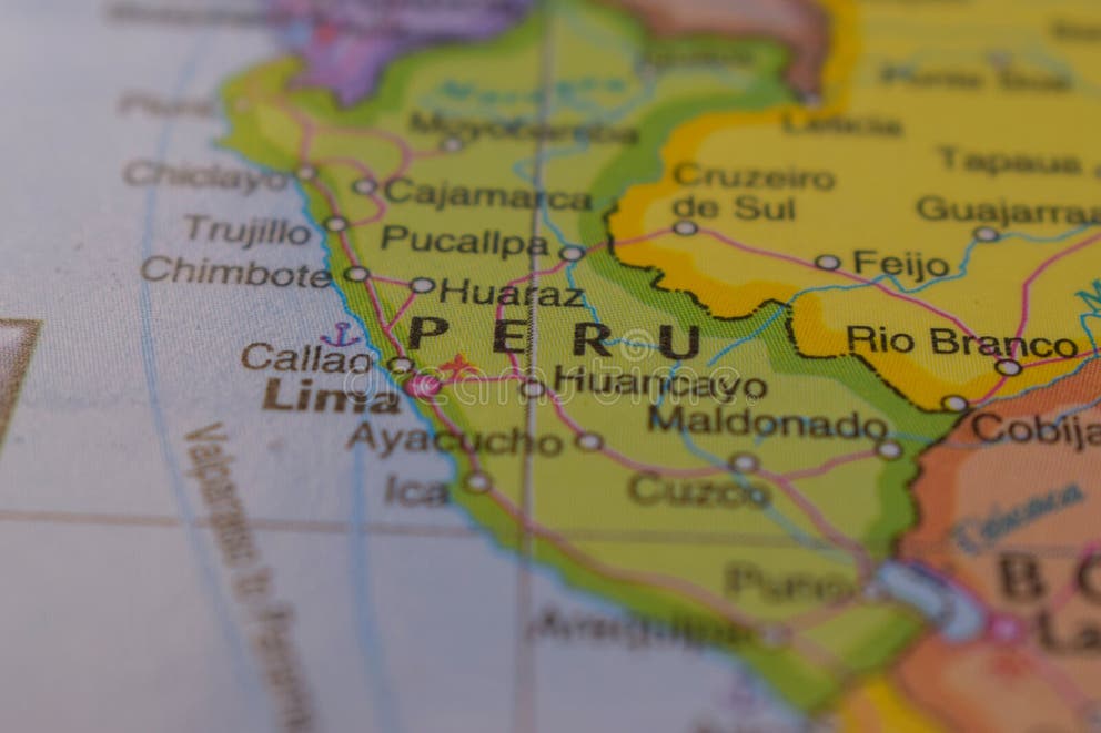 Peru on the World Map-Geo Political Map Stock Photo - Image of flat ...