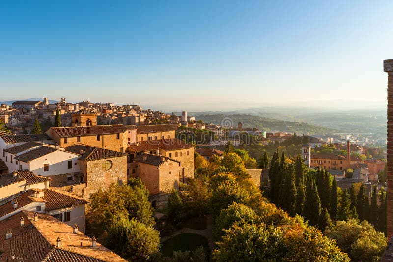 Perugia Beautiful Historical Center at Sunset Stock Photo - Image of ...