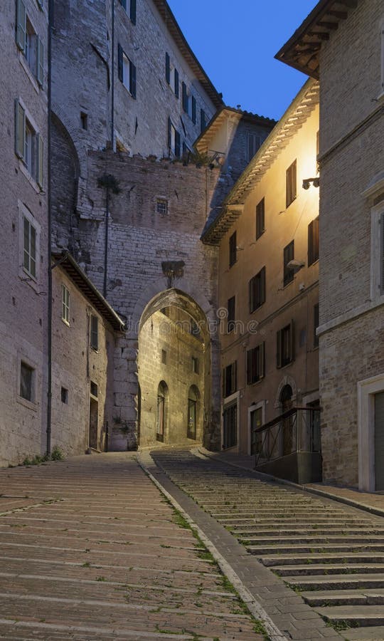 Perugia - the Gate Arco Di Sant Ercolano at Dusk Stock Image - Image of ...