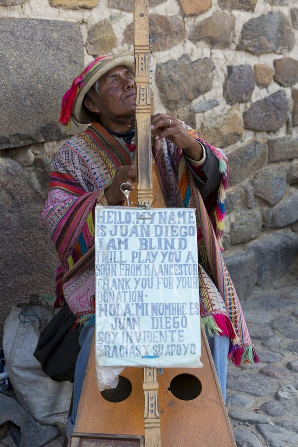 Peruvian Blind Man Playing Harp in Cusco, Peru Editorial Photography ...