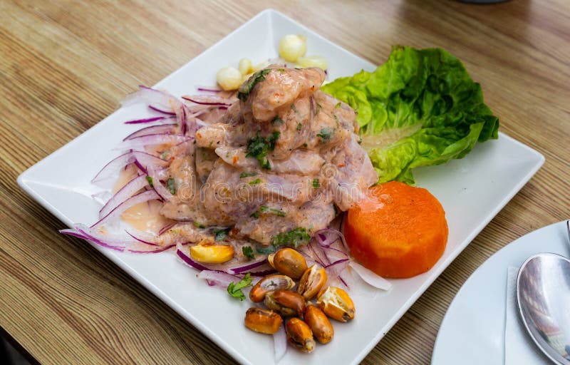 Peruvian Ceviche from Alaska Pollock with Onion and Garlic Stock Photo ...