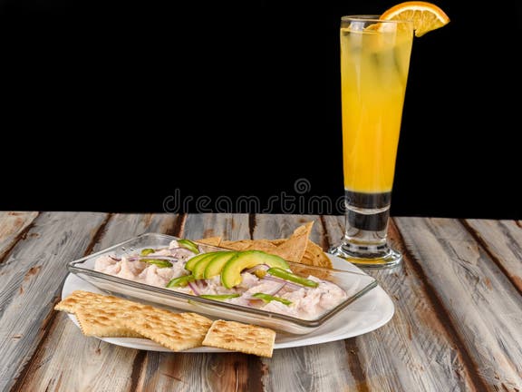 Peruvian Ceviche with Avocado and Crackers Stock Photo - Image of fruit ...