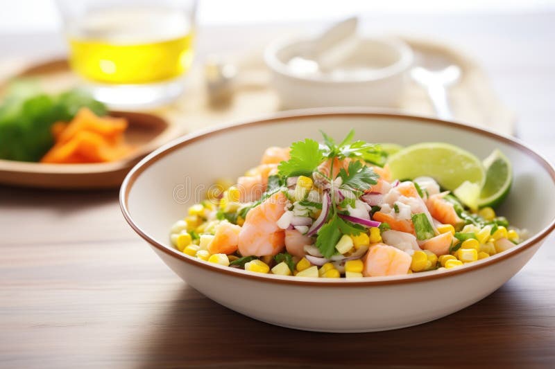 Peruvian Ceviche with Corn and Sweet Potato Stock Photo - Image of ...